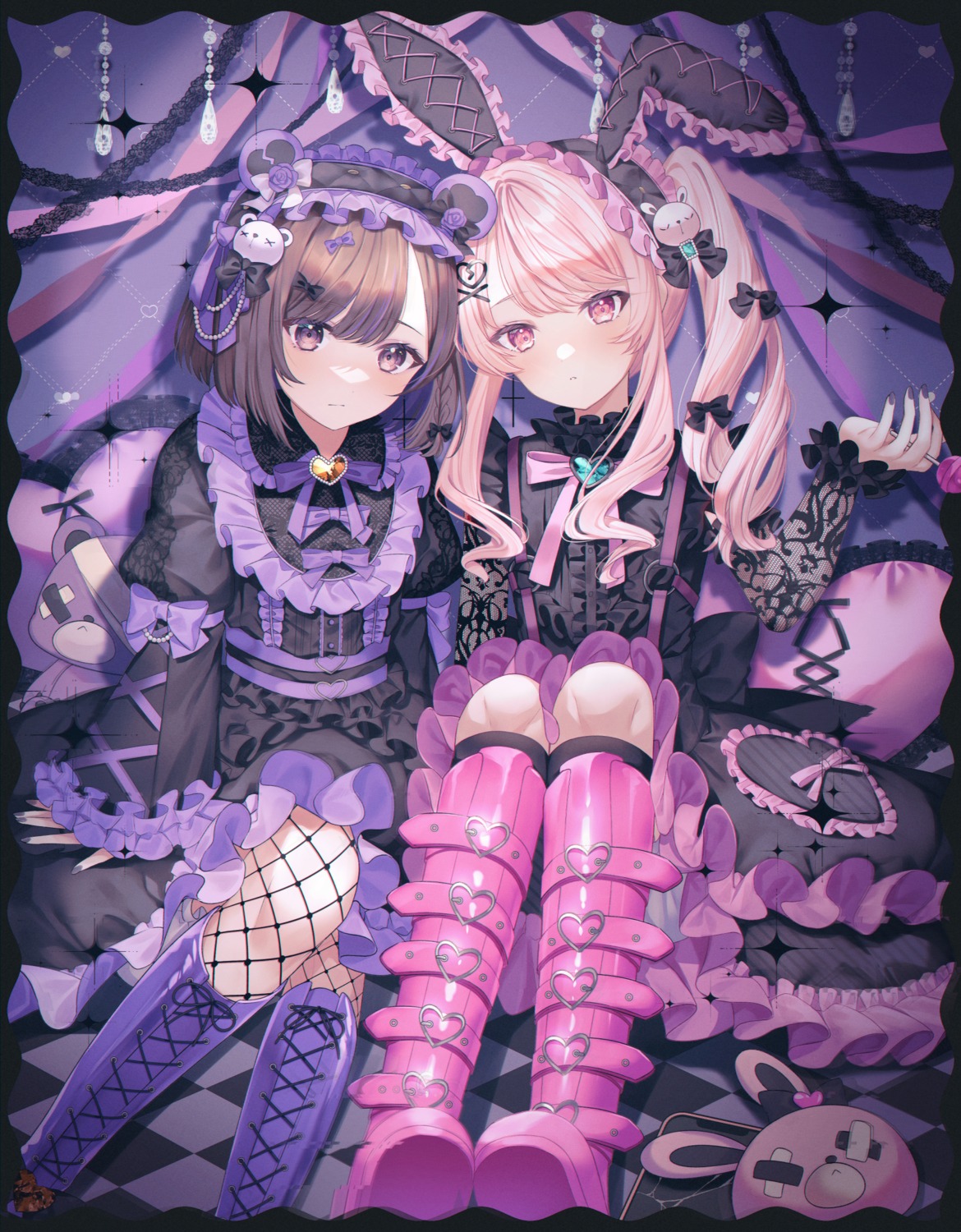 lushuao project sekai akiyama mizuki shinonome ena animal ears bunny ears fishnets gothic lolita ...